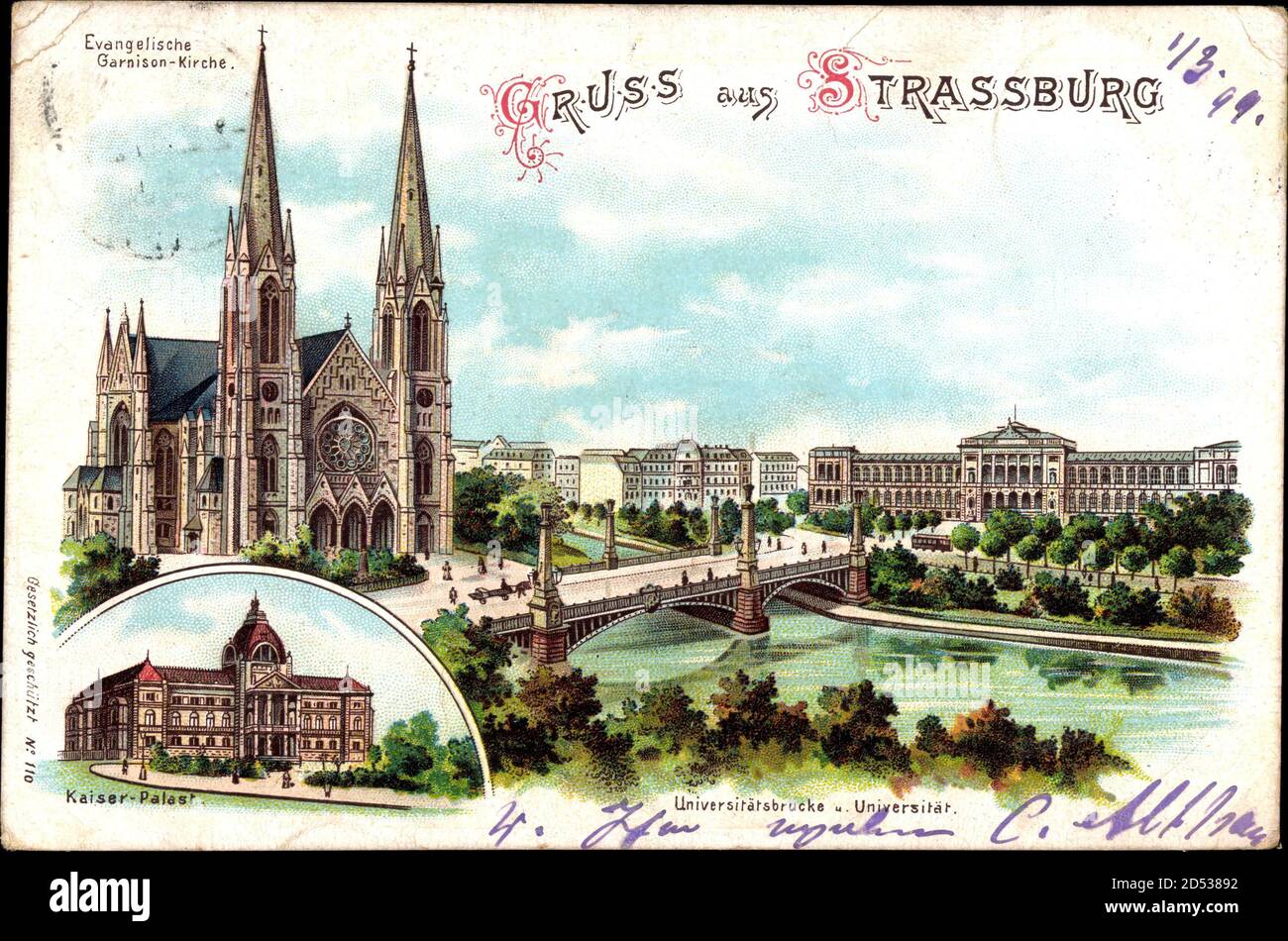 Straßburg Elsaß Bas Rhin, Kaiserpalast, Ev. Garnisonkirche, Brücke ...