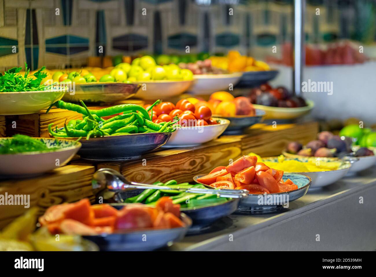 assorted Vegetables and fruits buffet catering in hotel breakfast Stock ...