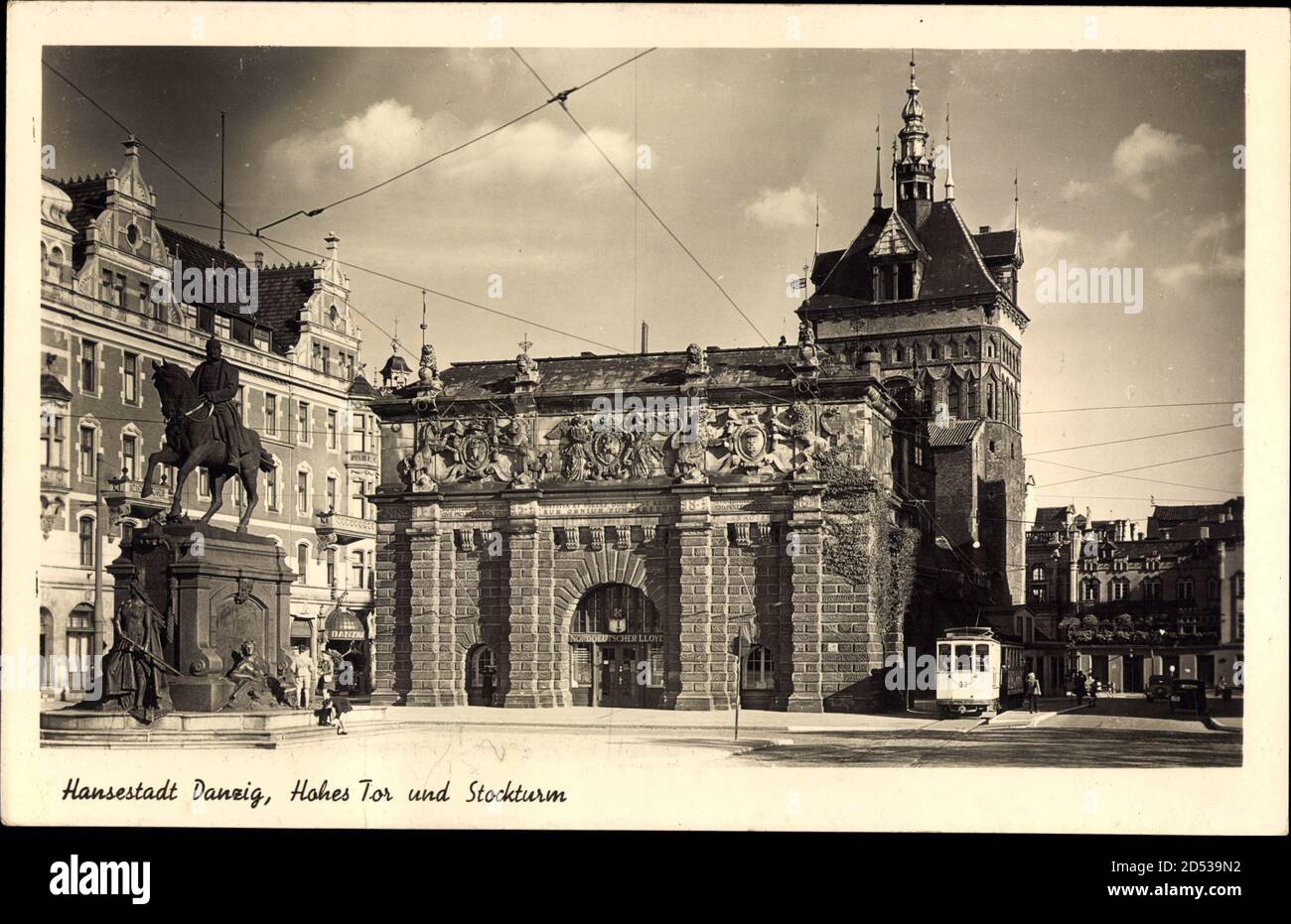 Gda?sk Danzig, Hohes Tor und Stockturm, Straßenbahn, Reiterdenkmal ...