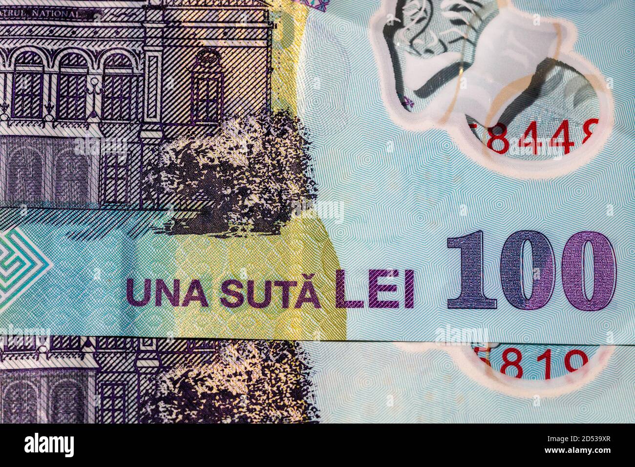 Selective focus on detail of lei banknotes. Close up macro detail of ...