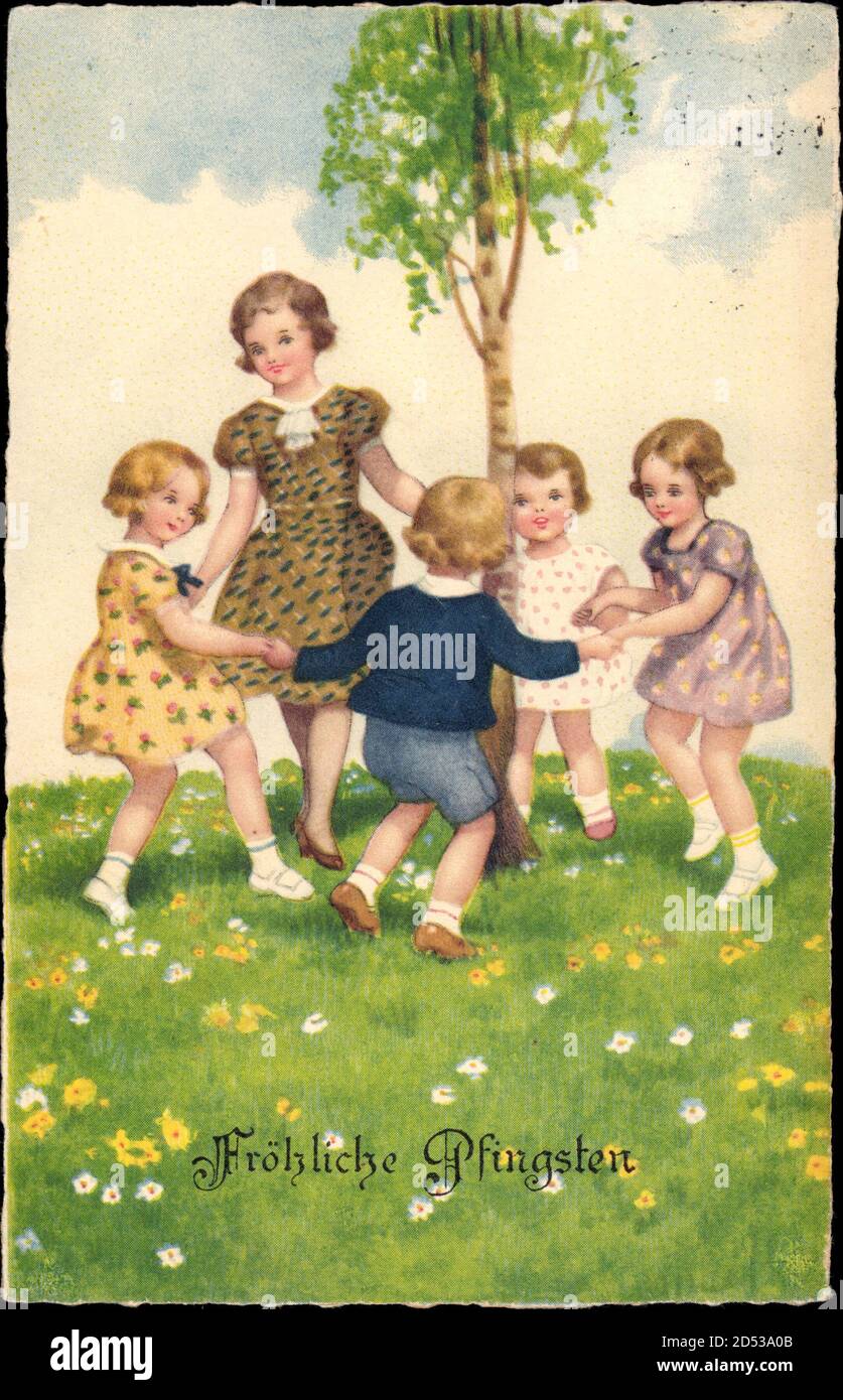 Glückwunsch Pfingsten, Kinder tanzen um einen Baum herum | usage ...