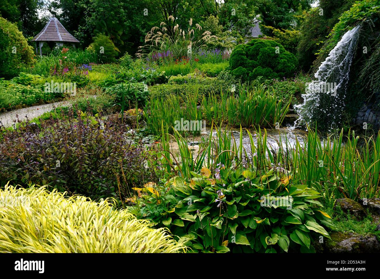 Gash gardens,waterfall,pond,gazebo,perennial planting scheme,tourist ...