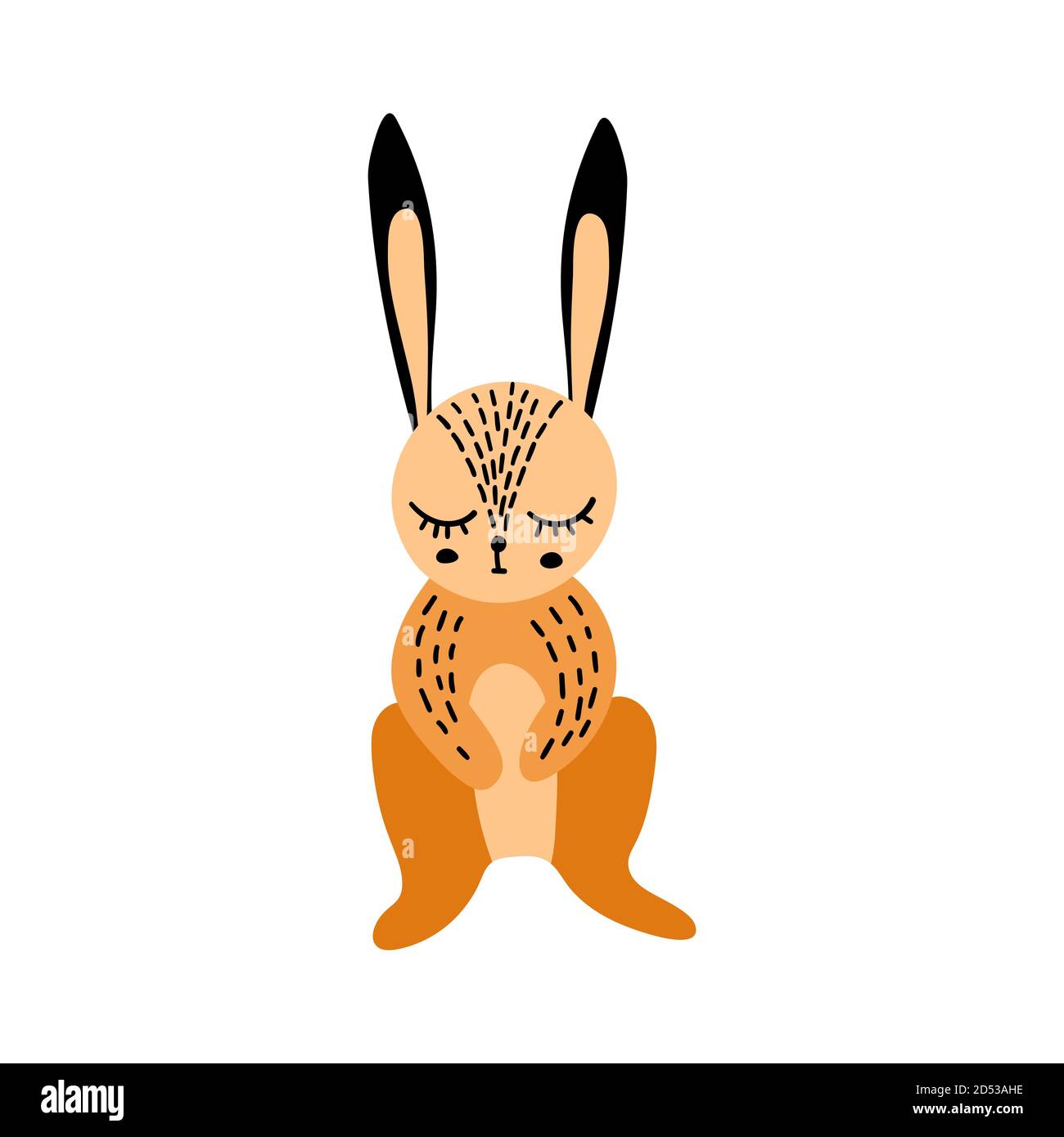 Cute cartoon bunny with closed eyes. Funny rabbit isolated on white ...