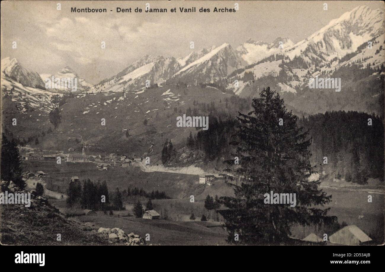 Montbovon Kt. Freiburg Schweiz, Dent de Jaman et Vanil des Arches ...