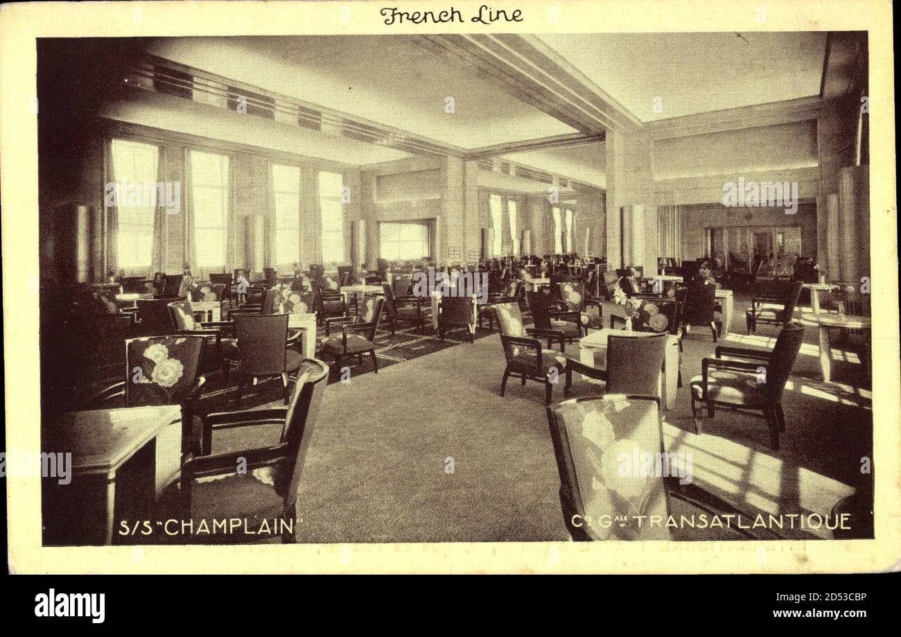 Paquebot SS Champlain, Innenansicht, CGT, French Line | usage worldwide ...