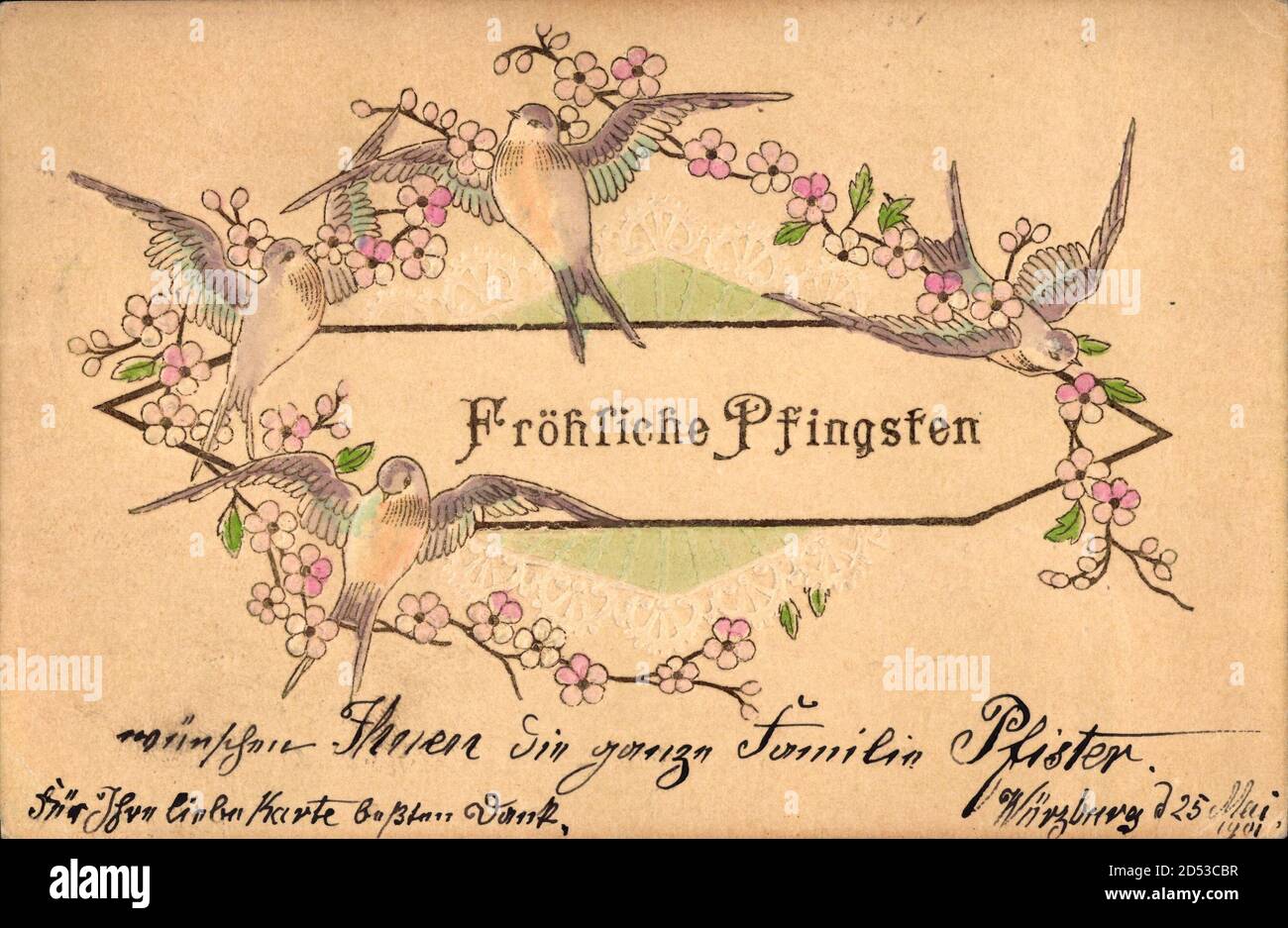 Glückwunsch Pfingsten, Schwalben und Blumenzweige | usage worldwide ...