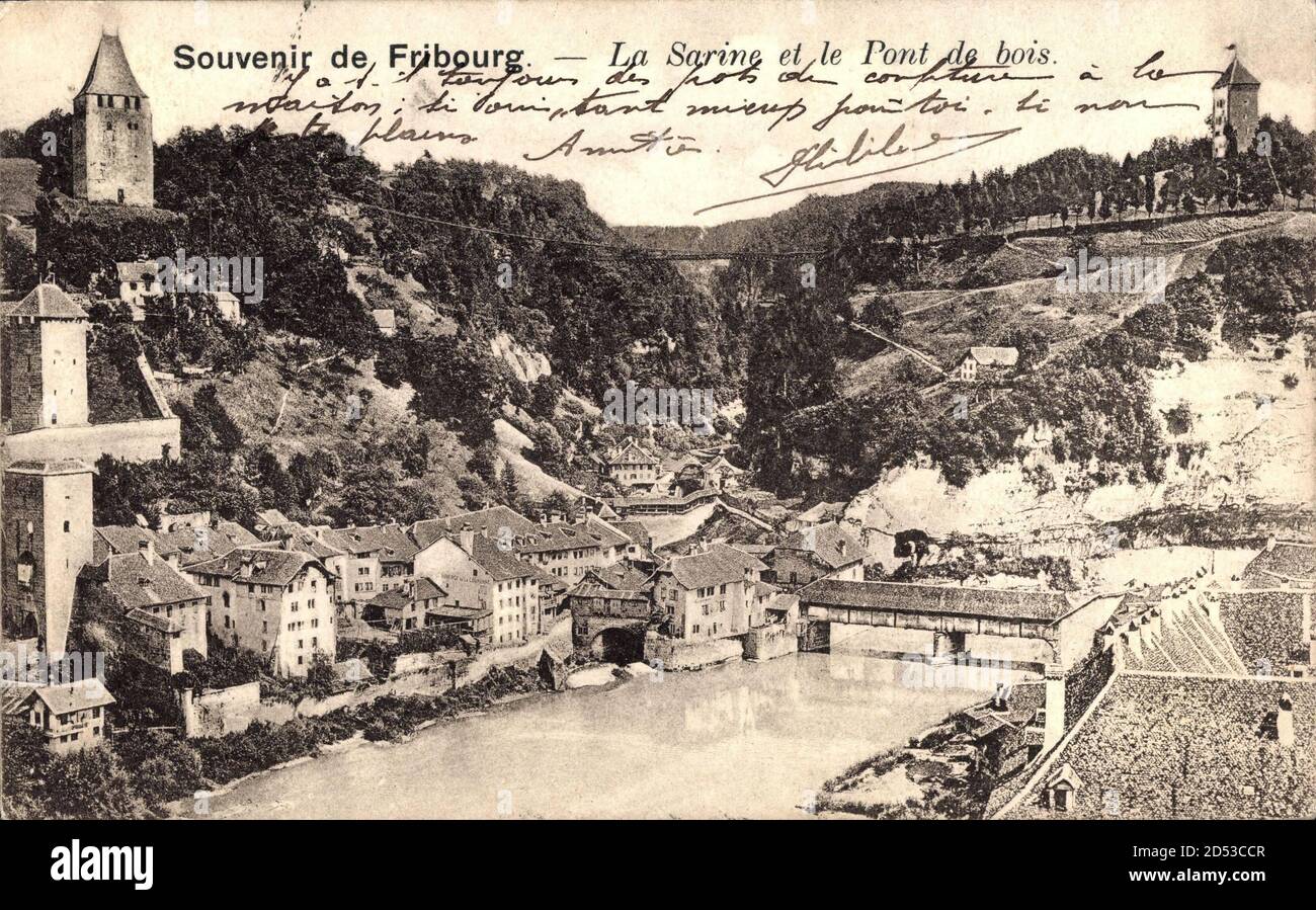 Fribourg Freiburg Stadt Schweiz, La Sarine et le Pont de bois | usage ...
