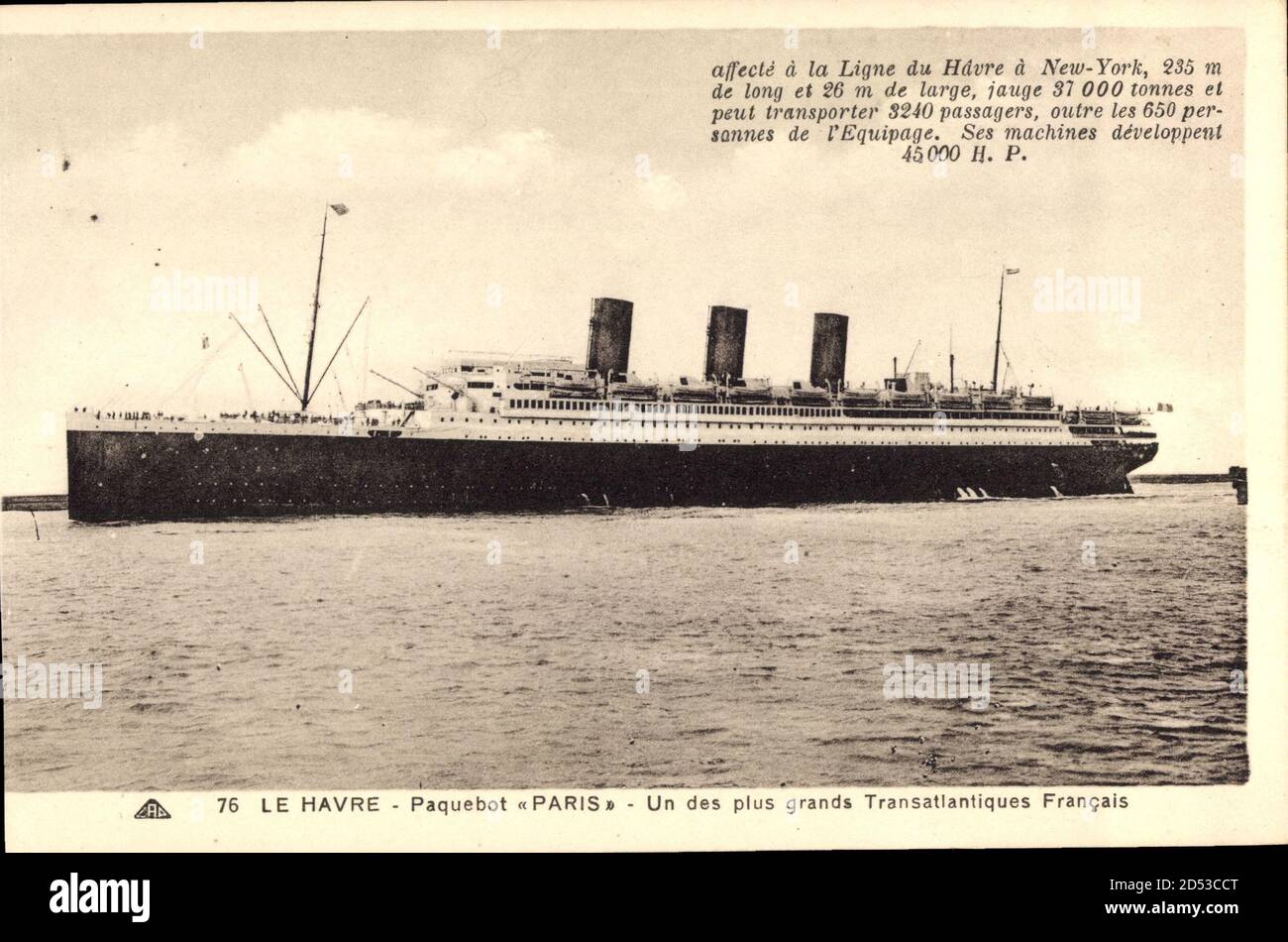 Le Havre, Paquebot Paris, Transatlantique, CGT French Line | usage ...