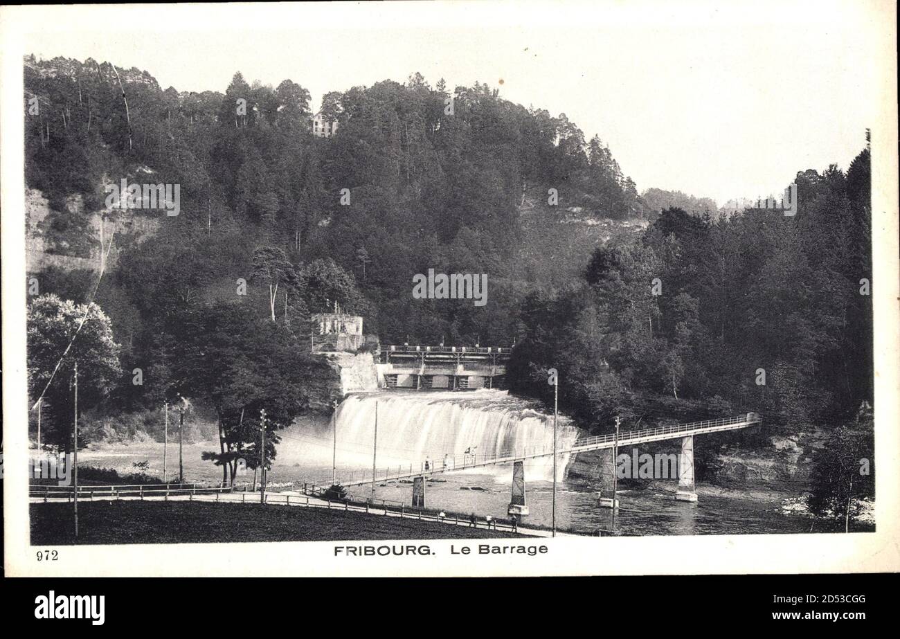 Freiburg Stadt Schweiz, Le Barrage, Wehr, Brücke, Fluss | usage ...