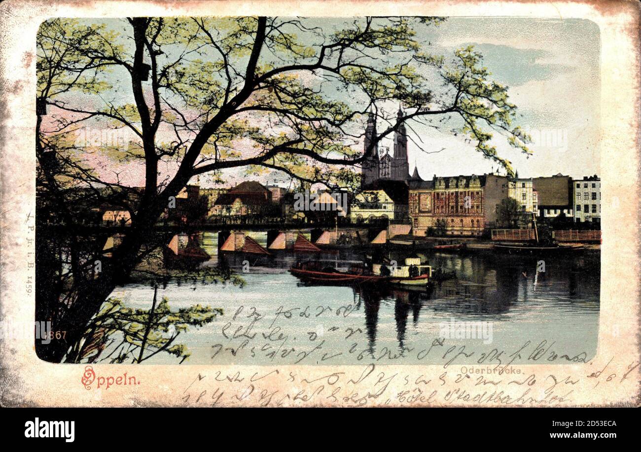 Opole Oppeln Schlesien, Oderbrücke, Kirchtürme | usage worldwide Stock ...