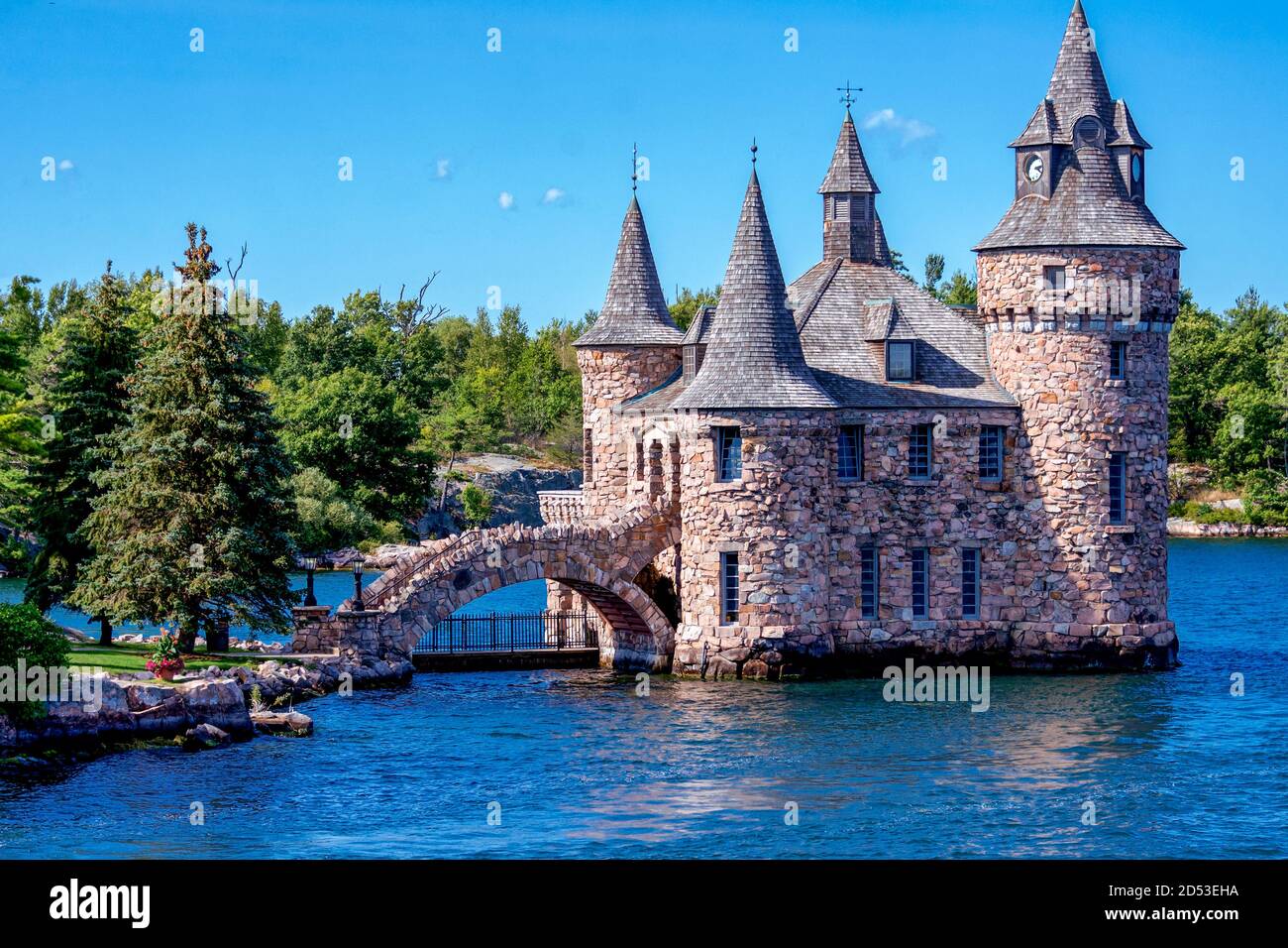 A fragment of a large island with a castle built of stones with a ...