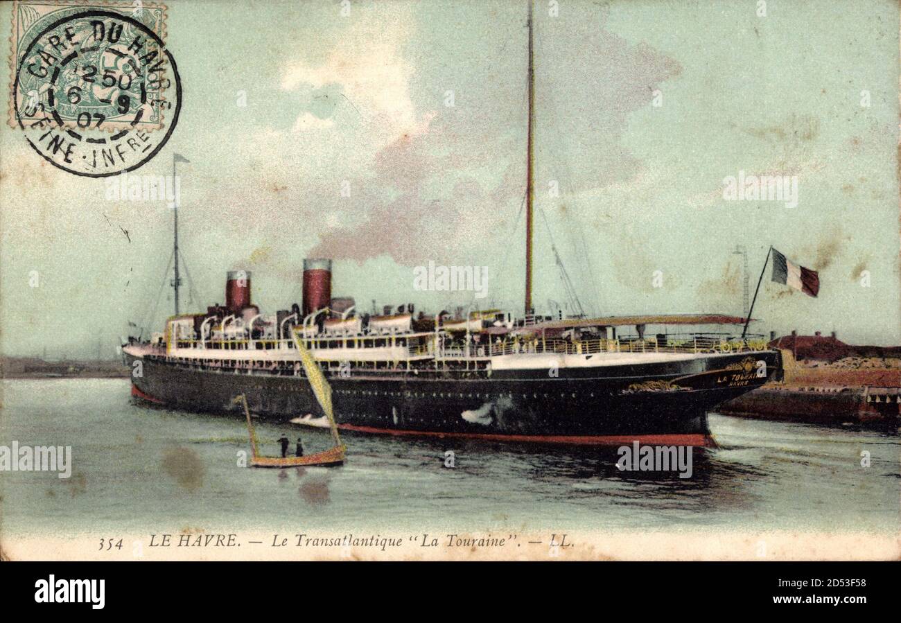 Le Havre, Paquebot La Touraine, CGT French Line, Transatlantique ...