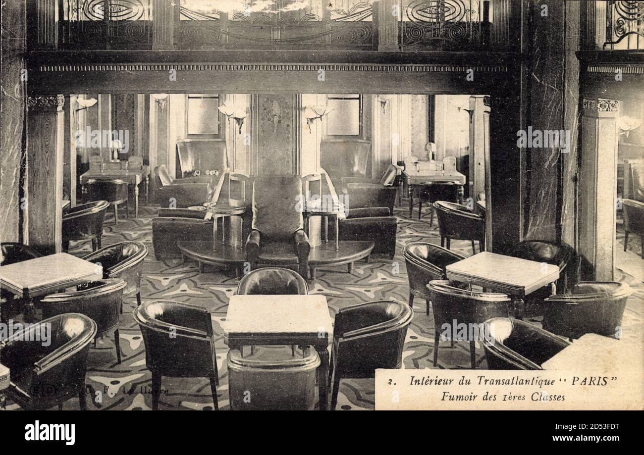 Paquebot Paris, Fumoir des 1eres Classes, CGT, French Line | usage ...