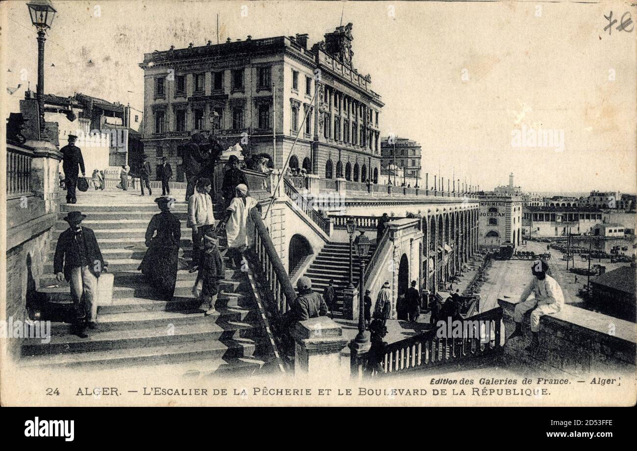 Alger Algerien, L'Escalier de la Pecherie et le Boulevard de la Republique | usage worldwide ...