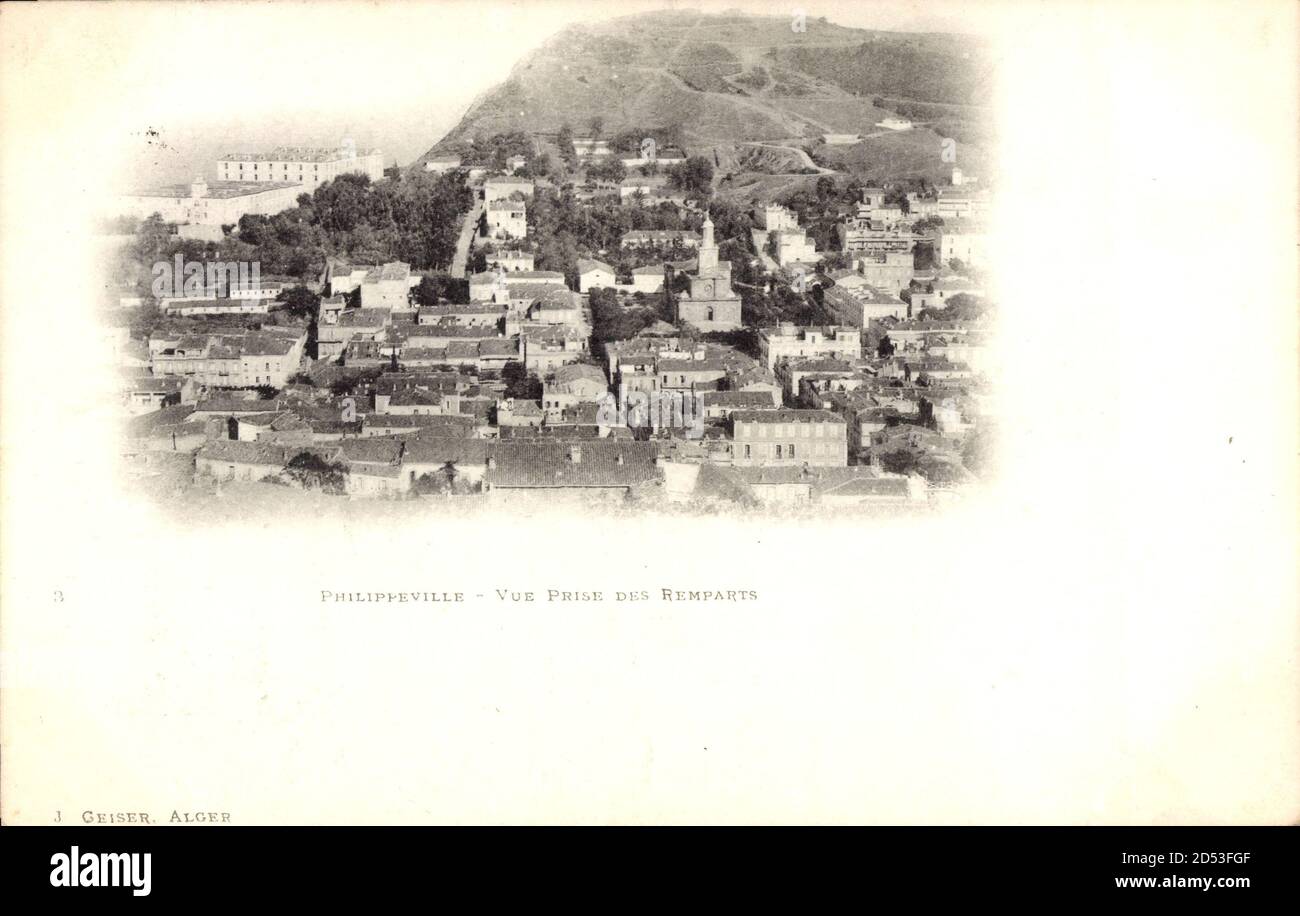 Philippeville Algerien, Vue prise des Remparts, Berg, Häuser, Kirche ...