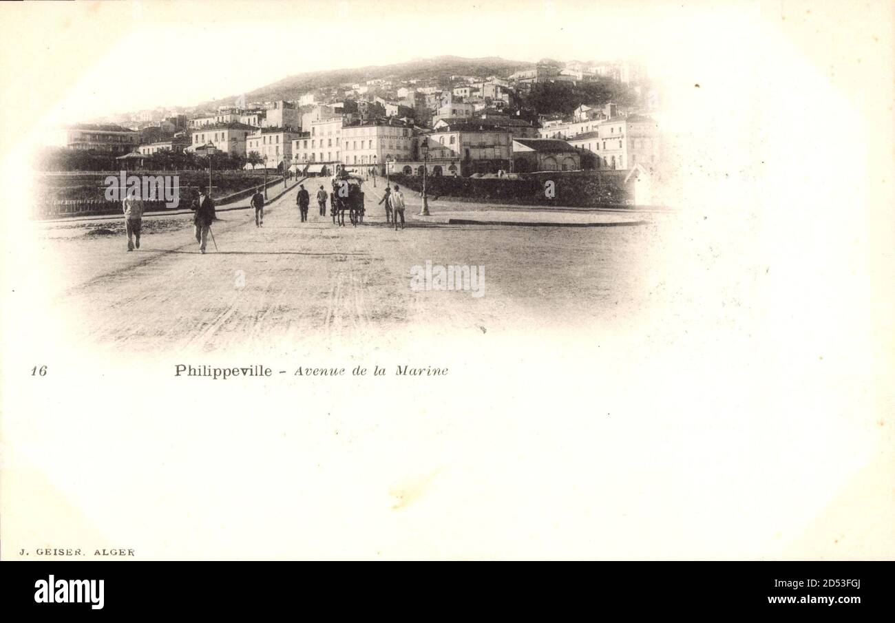 Philippeville Algerien, Avenue de la Marine, Kutsche, Straßenpartie ...