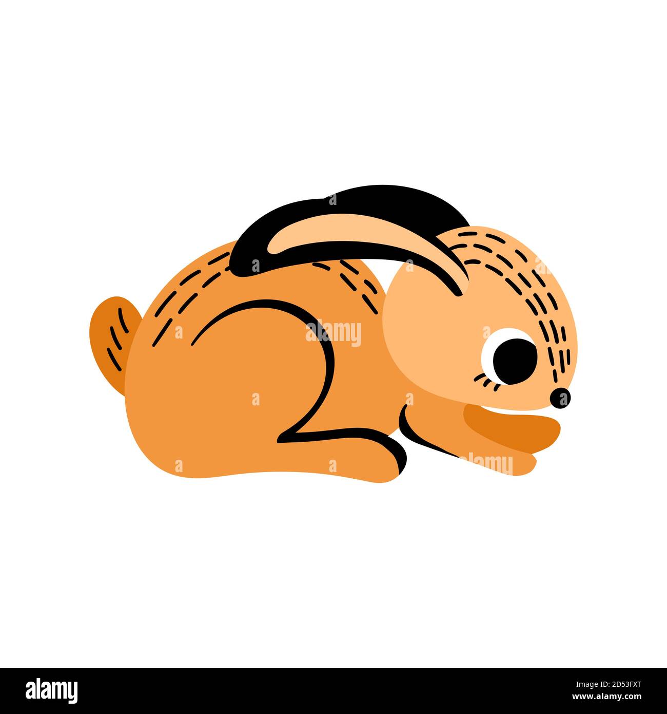 Cute cartoon bunny lying on the ground. Little rabbit isolated on white ...