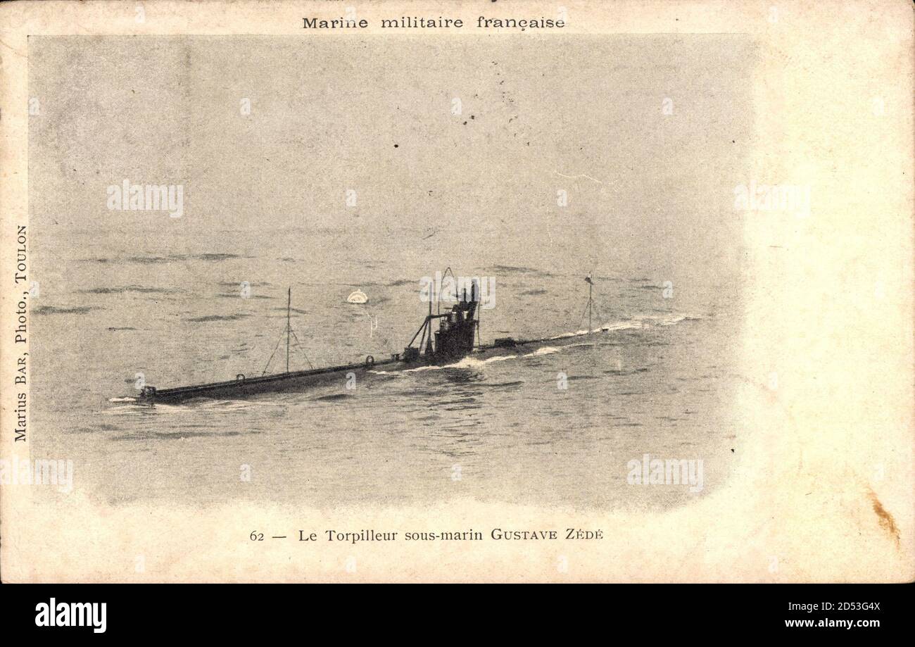 Französisches U Boot, Marine Militaire, Torpilleur Sous Marin, Gustave ...