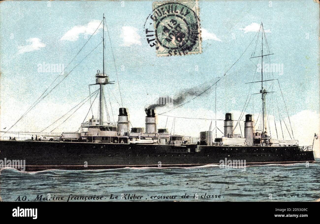 Französisches Kriegsschiff Kleber, Croiseur de 1e classe, Geschützturm ...