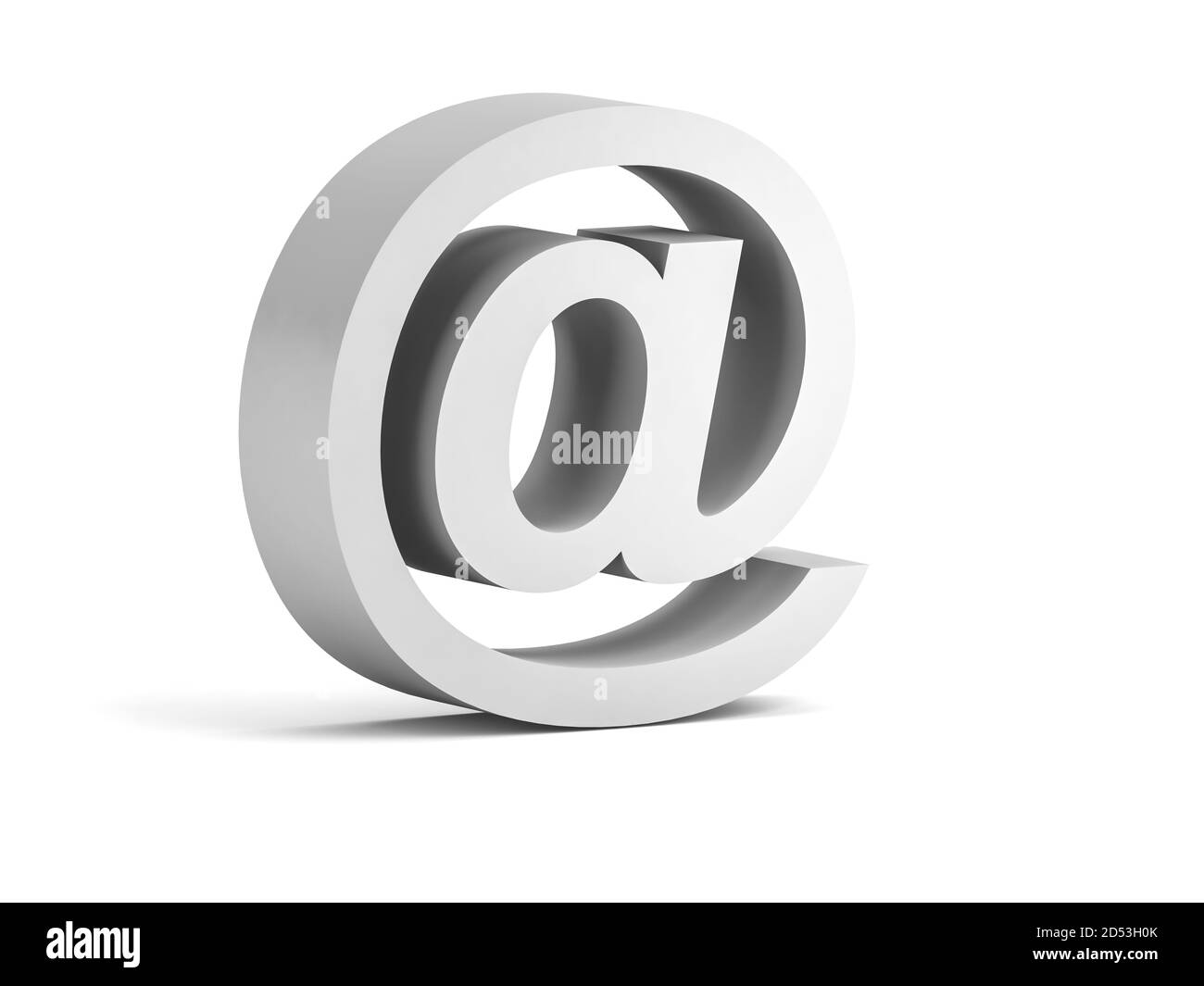 White bold At sign isolated on white background with soft shadow, 3d ...