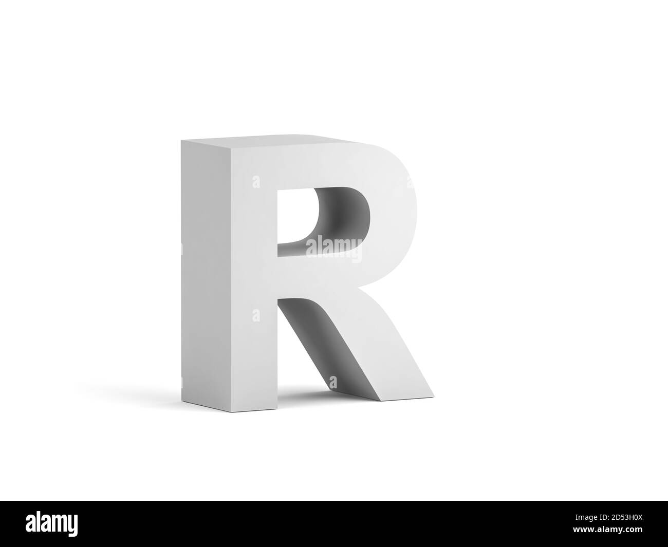 White bold letter R isolated on white background with soft shadow, 3d ...