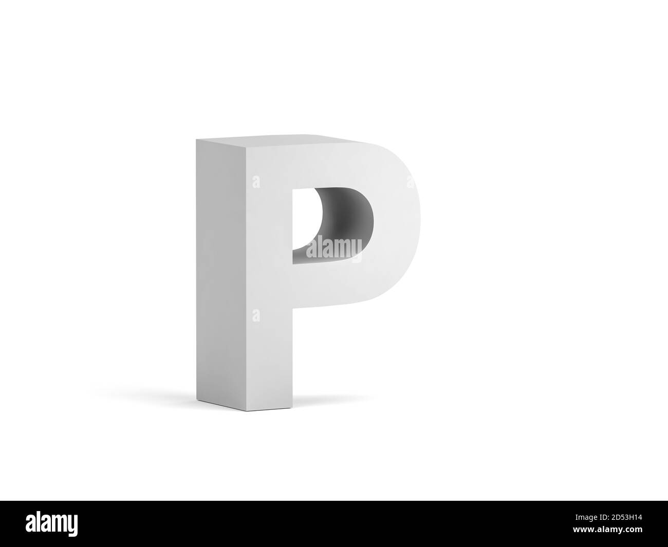 White bold letter P isolated on white background with soft shadow, 3d ...