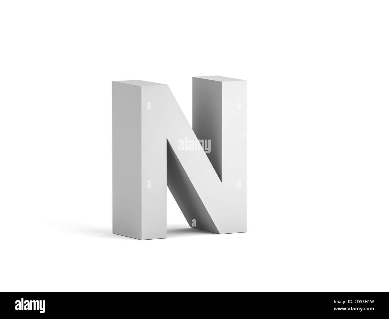 White bold letter N isolated on white background with soft shadow, 3d ...