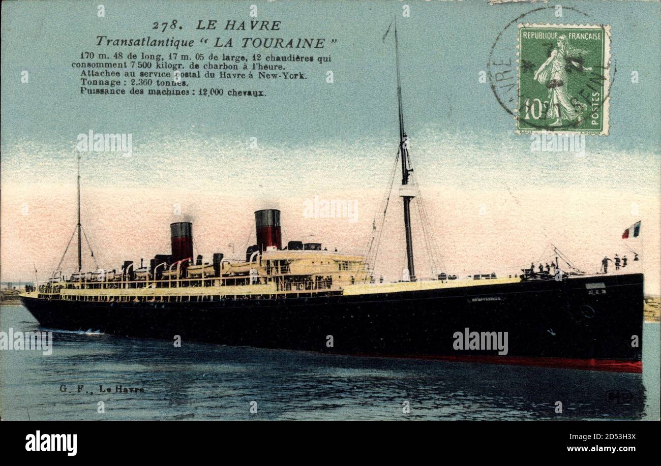 Le Havre, Paquebot Touraine, Transatlantique, Dampfschiff, CGT, French ...