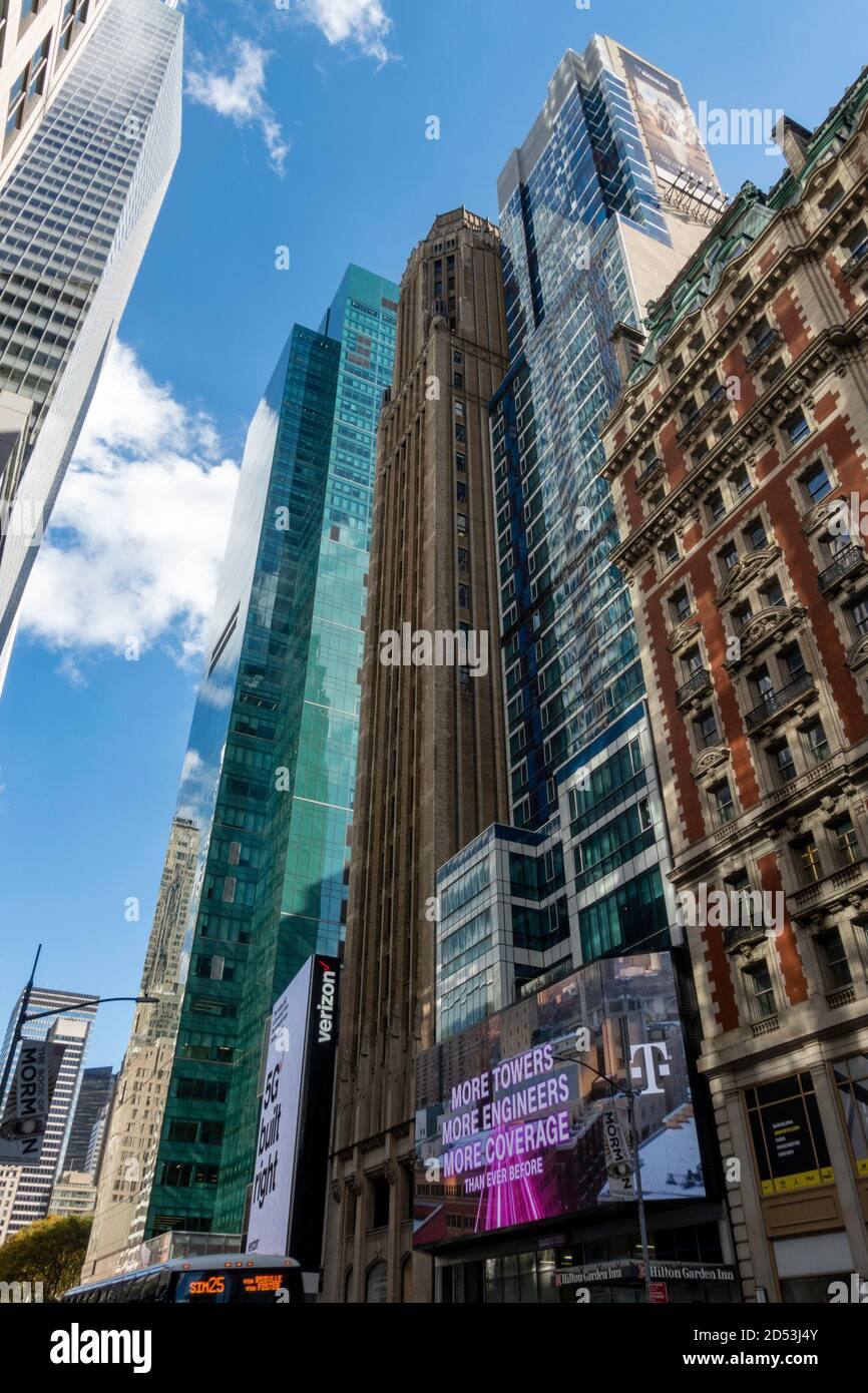 Skyscrapers along West 42nd Street near Times Square, New York City ...