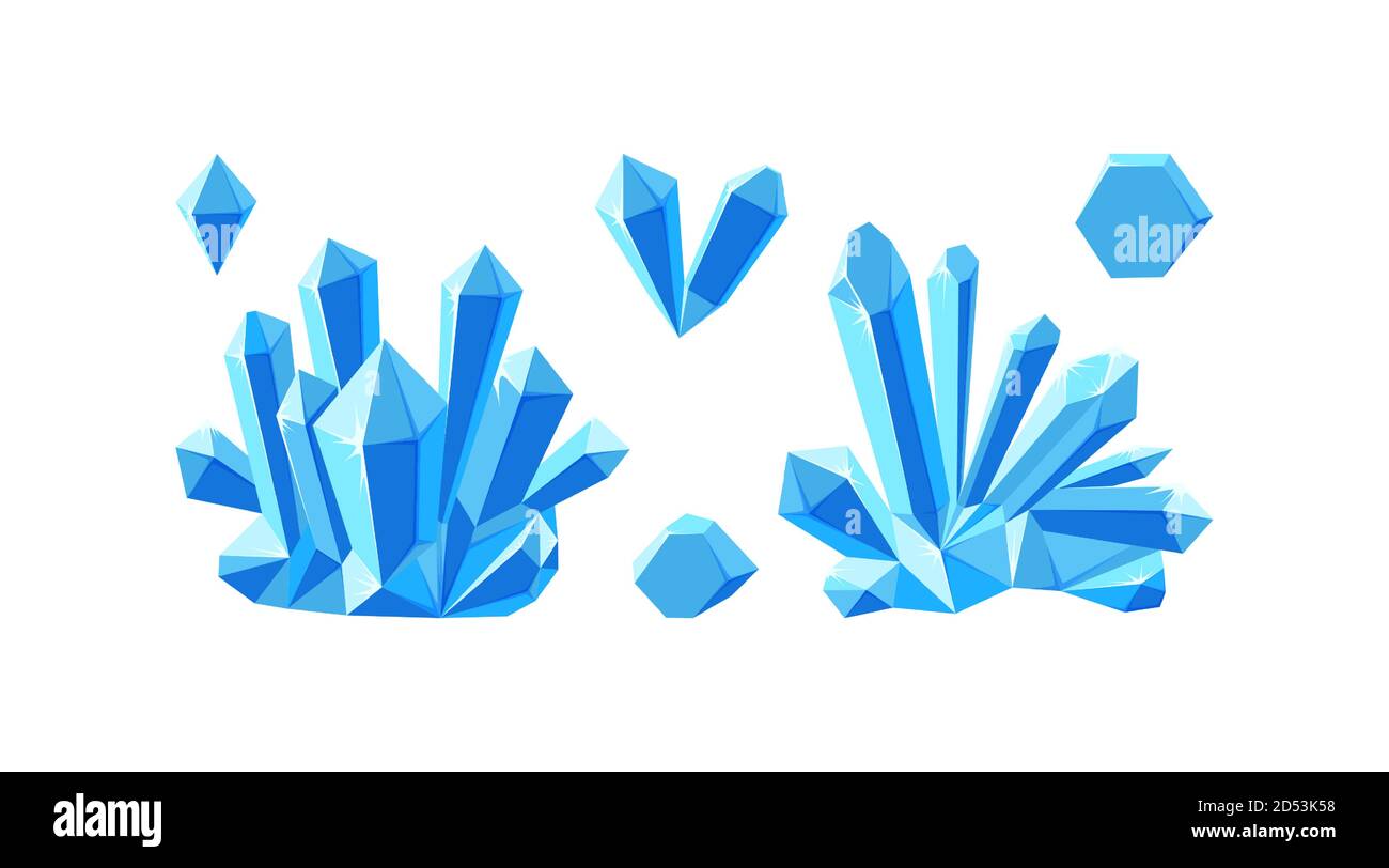 Ice crystals isolated in white background. Set of druses and separate ...