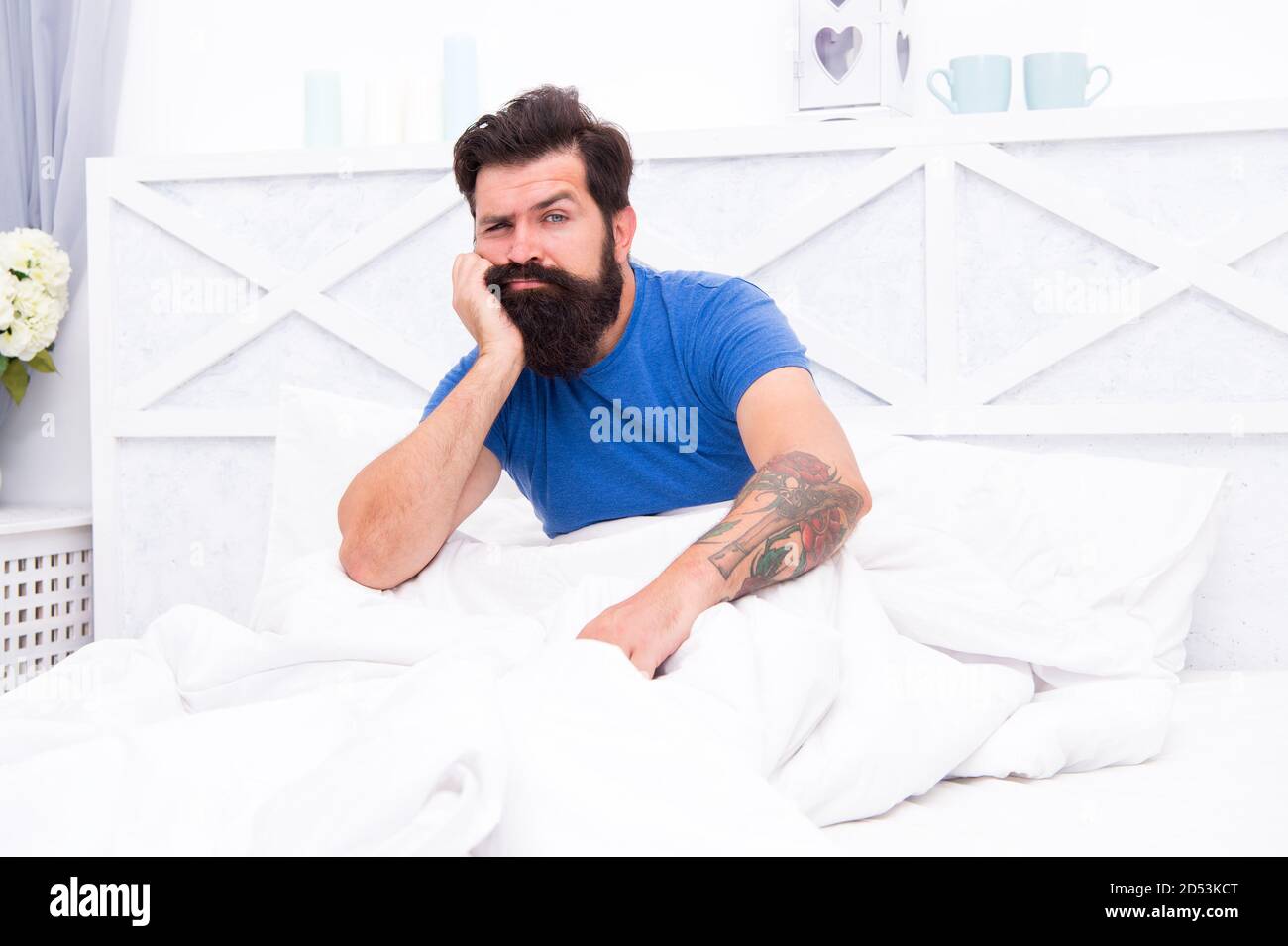 Lost in thoughts. brutal male does not feel rested. relax lifestyle ...