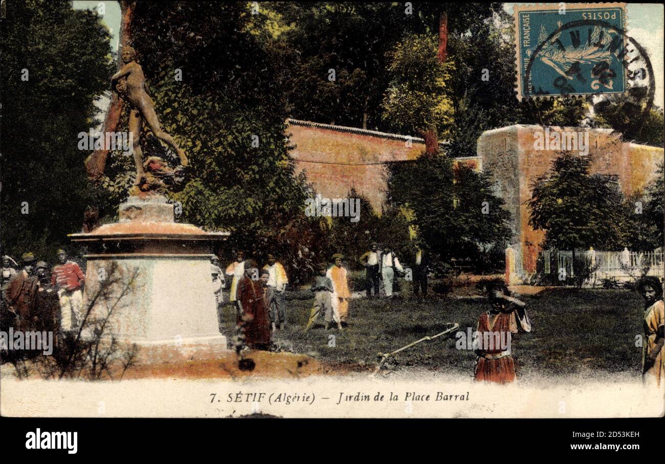 Setif Algerien, Jardin de la Place Barral, Statue, Kinder, Gartenanlage ...