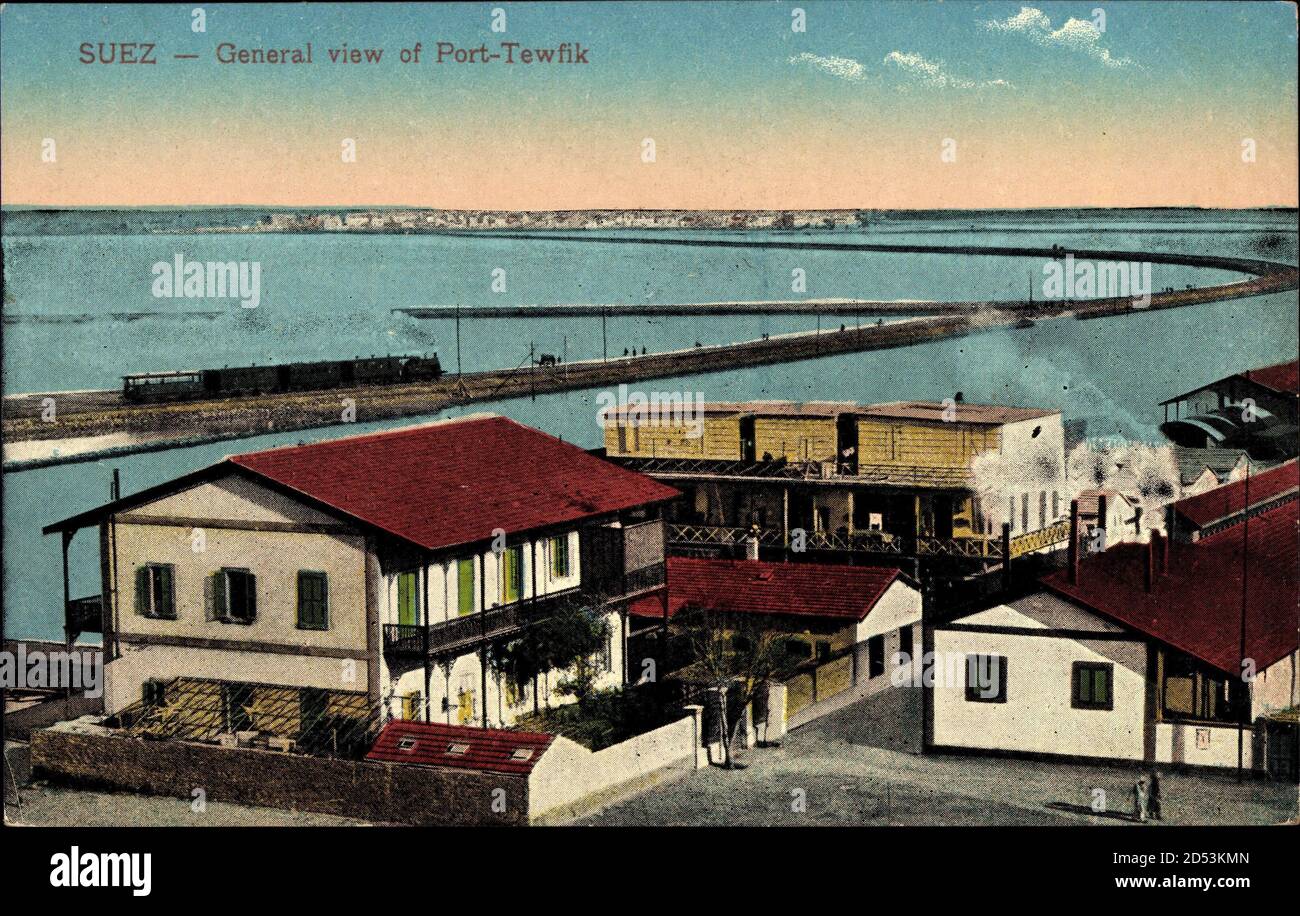 Suez Ägypten, General view of Port Tewfik, Hafenpartie, Dampflok ...