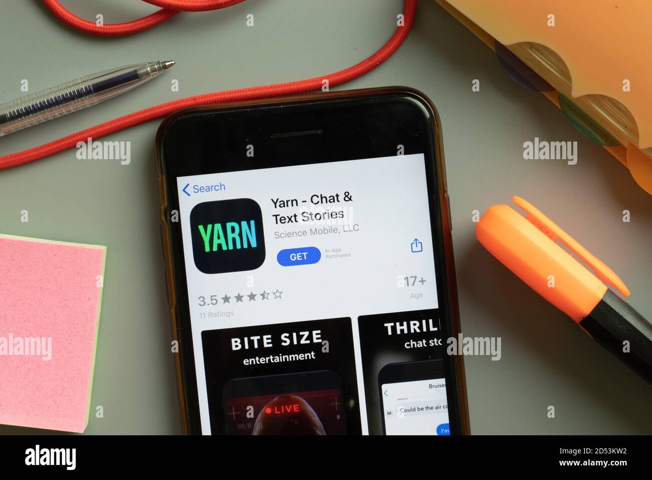 New York, USA - 29 September 2020: Yarn Chat Text Stories mobile app ...