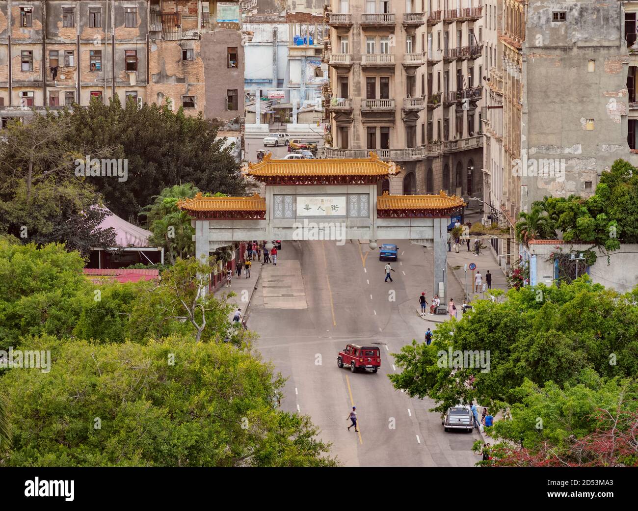 Chinatown Gate, elevated view, Havana, La Habana Province, Cuba Stock ...
