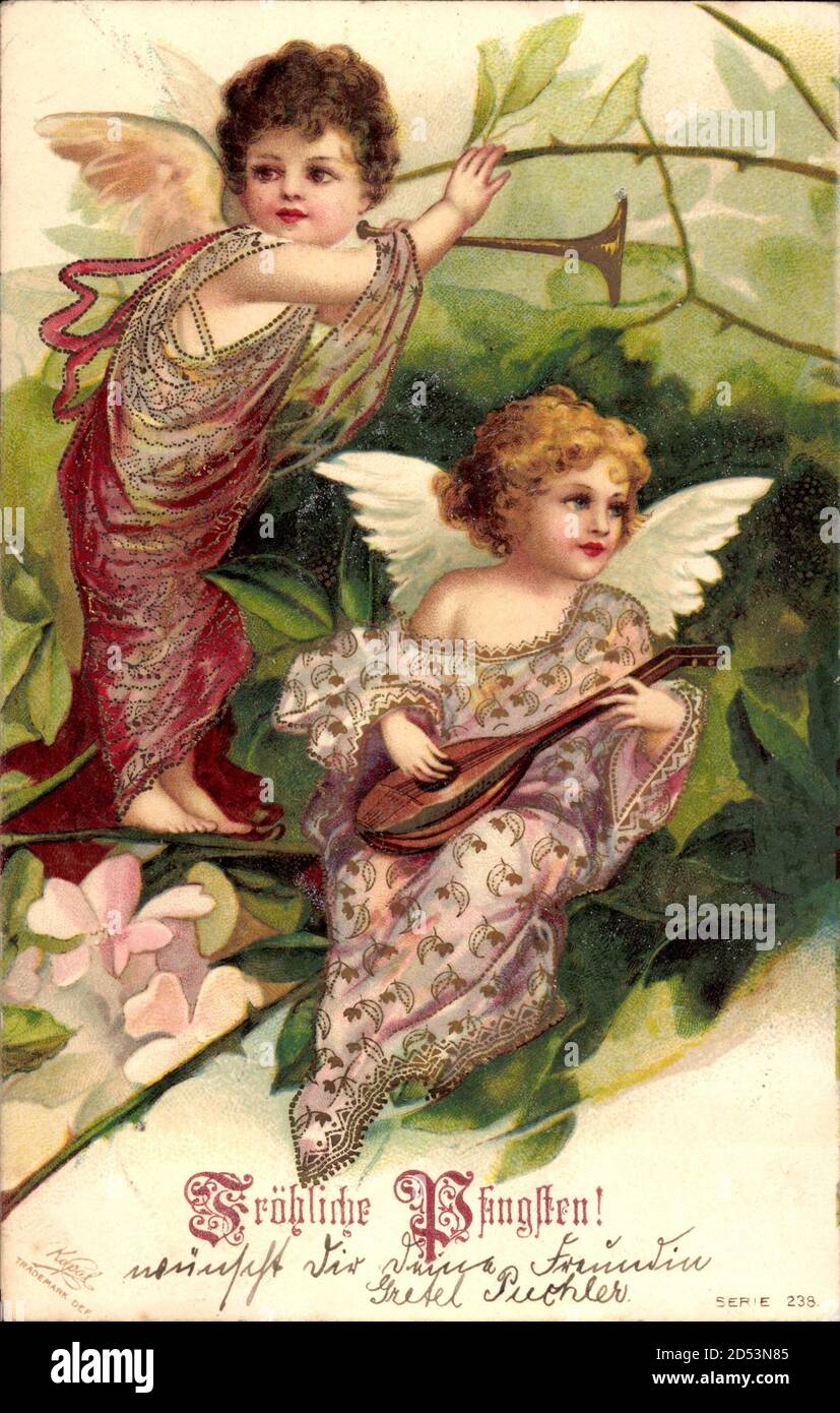 Glückwunsch Pfingsten, Zwei kleine Engel, Mandoline | usage worldwide ...