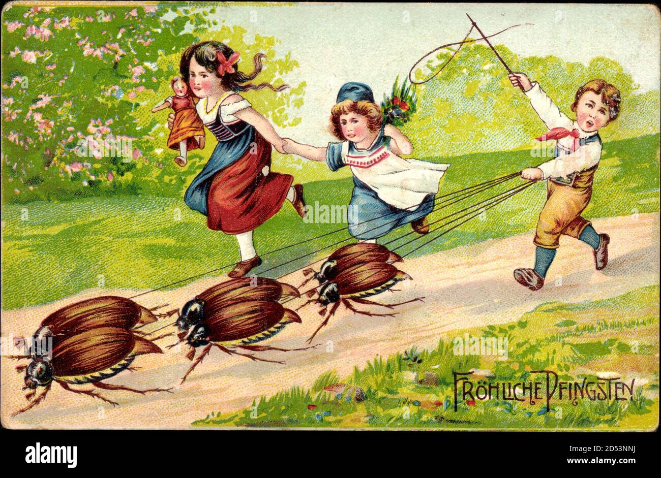 Glückwunsch Pfingsten, Kinder spielen mit Maikäfern | usage worldwide ...