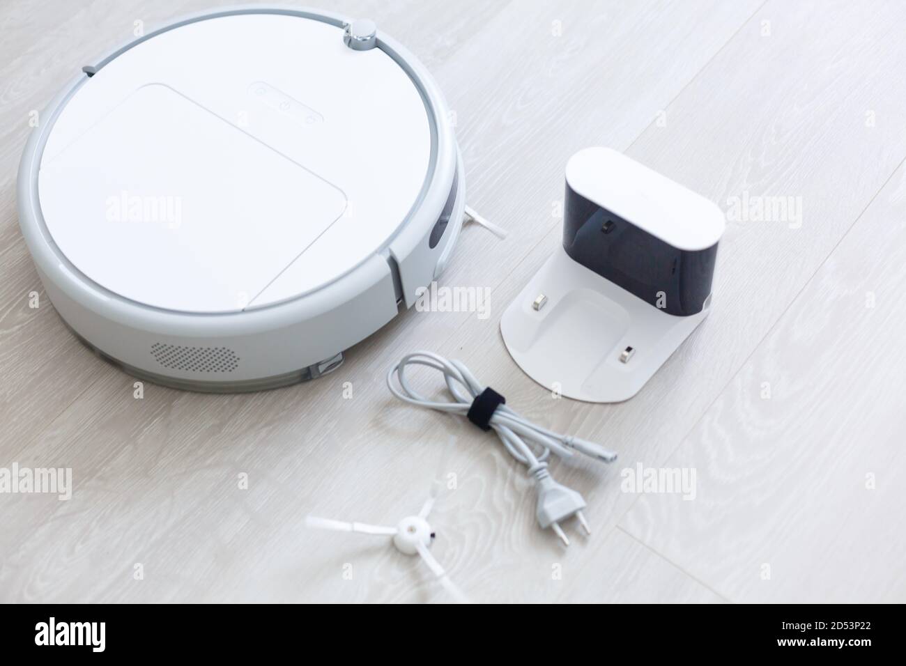 Robotic vacuum cleaner. Container with garbage from a smart robot ...