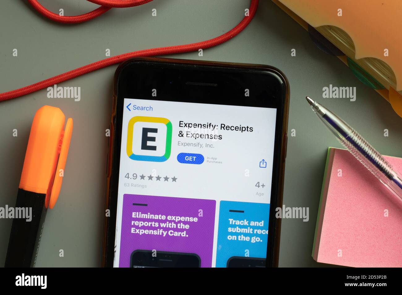 New York, USA - 29 September 2020: Expensify mobile app logo on phone ...