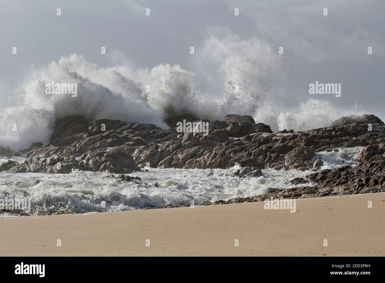 Big wave splash in a northern portuguese rocky beach Stock Photo - Alamy