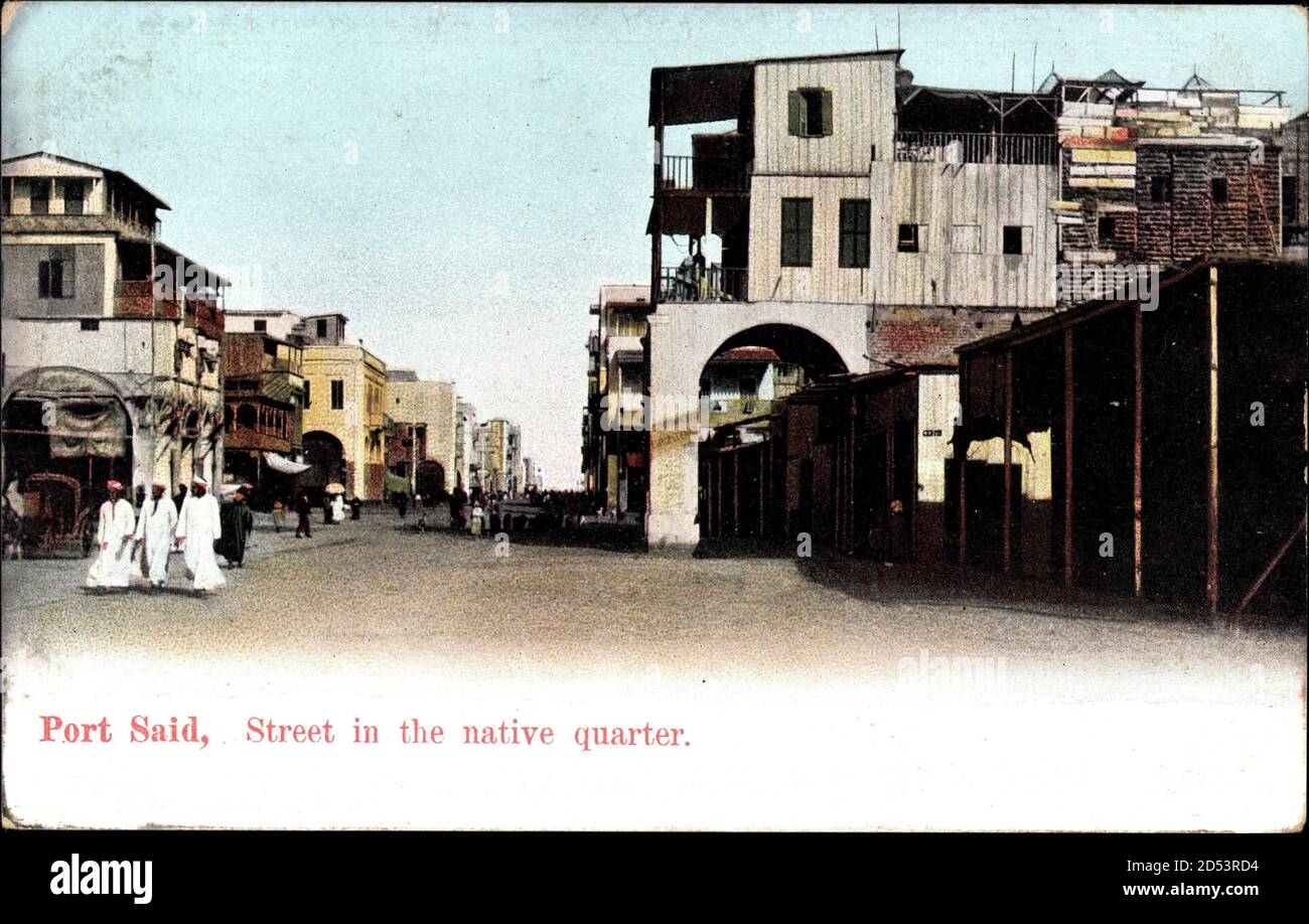 Port Said Ägypten, Street in the native quarter, Straßenpartie, Häuser ...