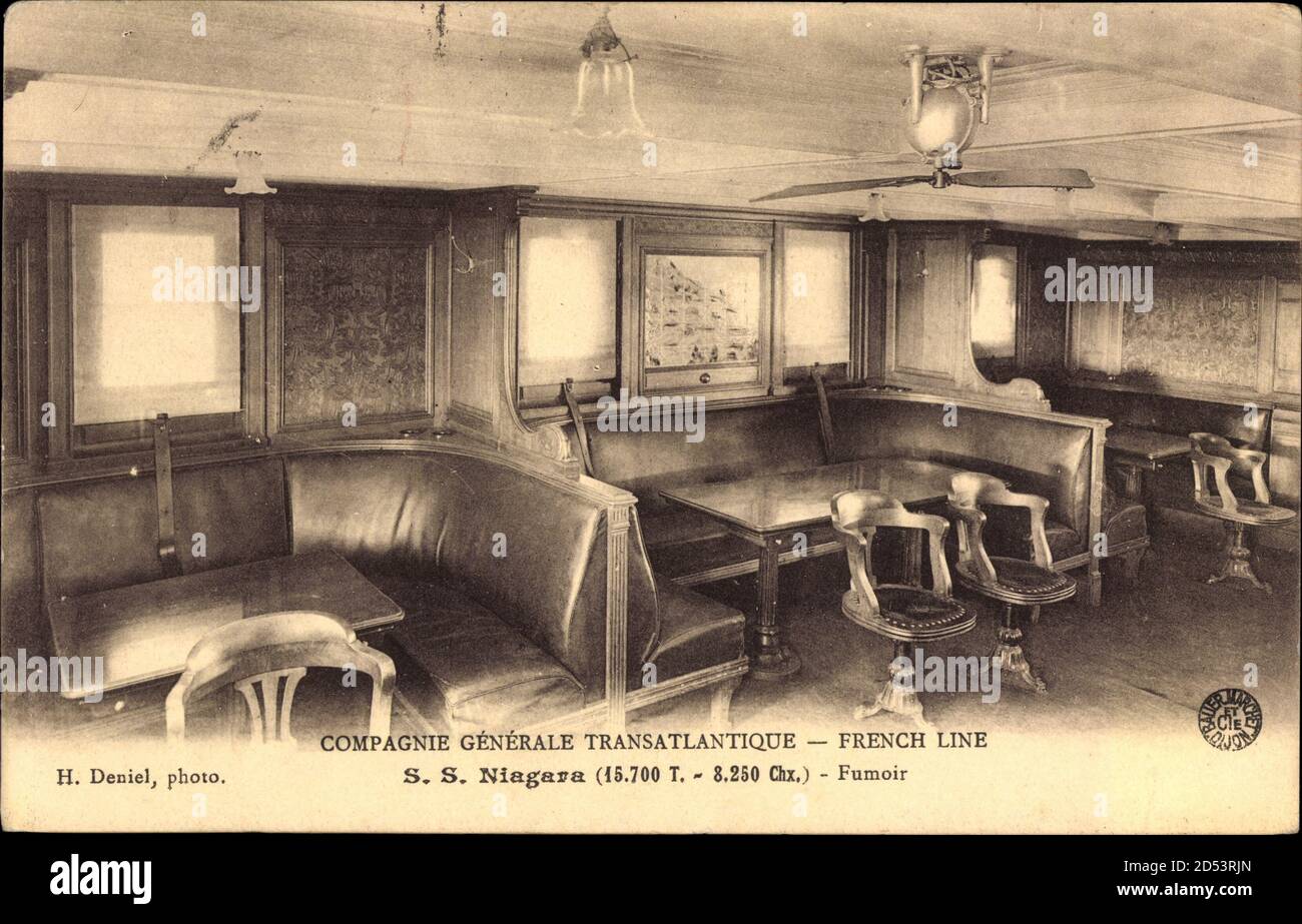 Paquebot SS Niagara, Fumoir, Innenansicht, CGT, French Line | usage ...