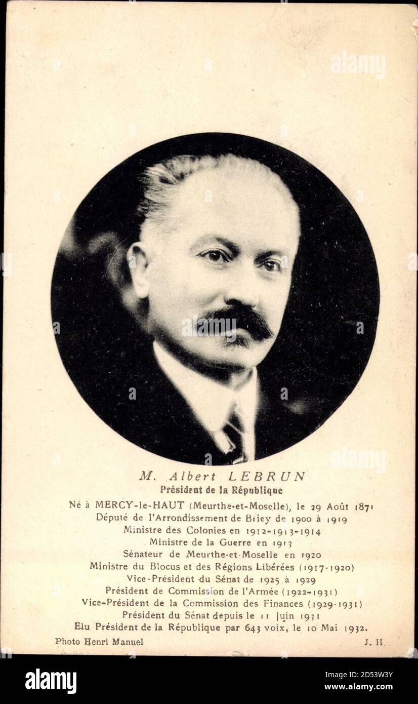 Albert Lebrun, Französischer Politiker, Staatspräsident der Dritten ...