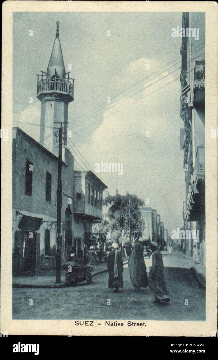 Suez Ägypten, Native Street, Straßenpartie, Minarett | usage worldwide ...
