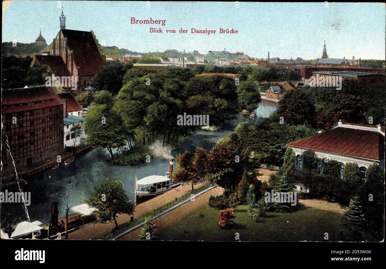 Bydgoszcz Bromberg Westpreußen, Blick von der Danziger Brücke auf die ...