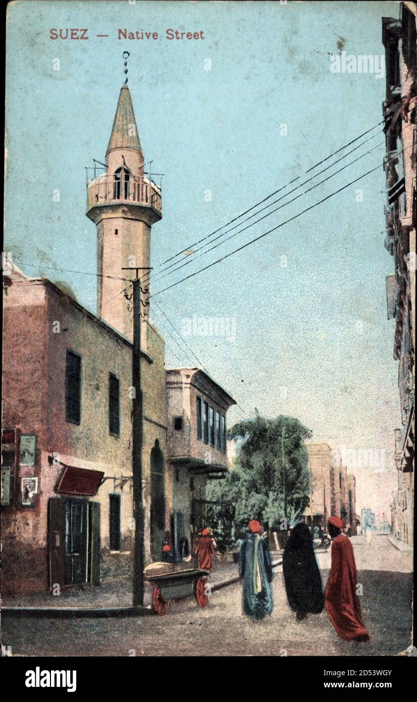 Suez Ägypten, Native Street, Straßenszene, Minarett | usage worldwide ...