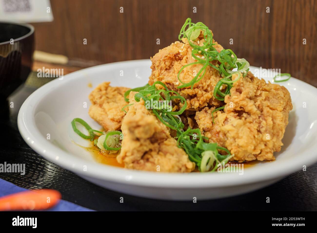 Selected focus view at fried chicken of Japanese style Deep fried ...