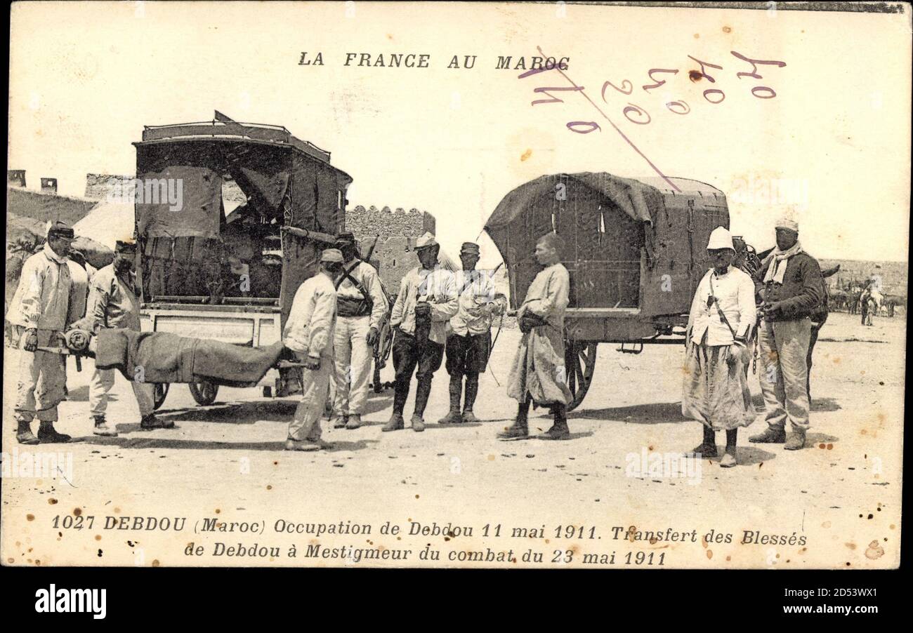 Debdou Marokko, Occupation de Debou 11 mai 1911, Transfer des Blesses ...