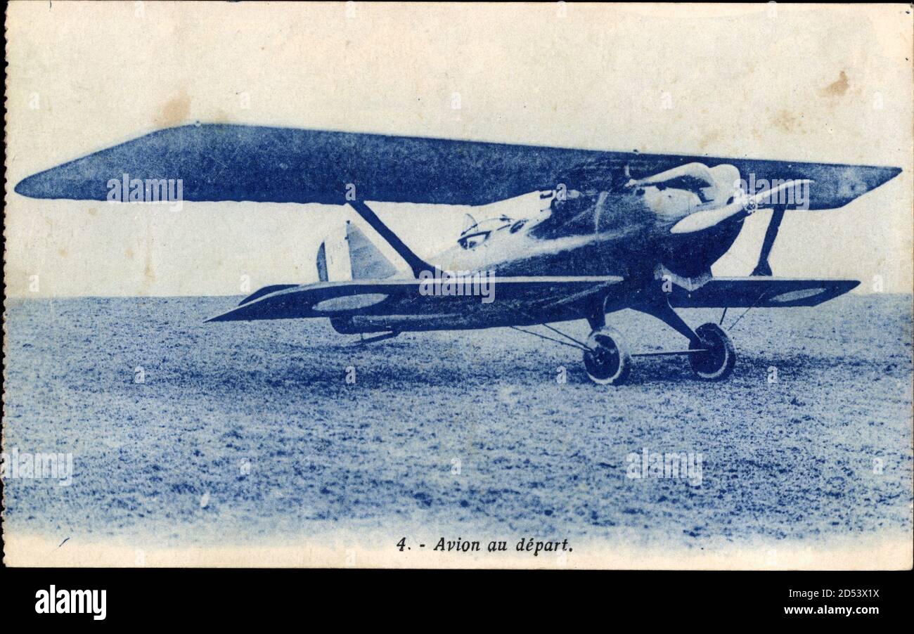 Avion au depart, Blick auf Doppeldecker vor dem Start | usage worldwide ...