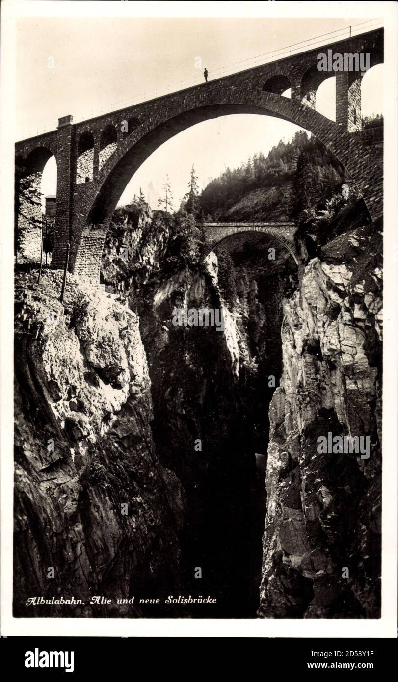 Schweiz, Albulabahn, Alte und neue Solisbrücke, Eisenbahnviadukt ...